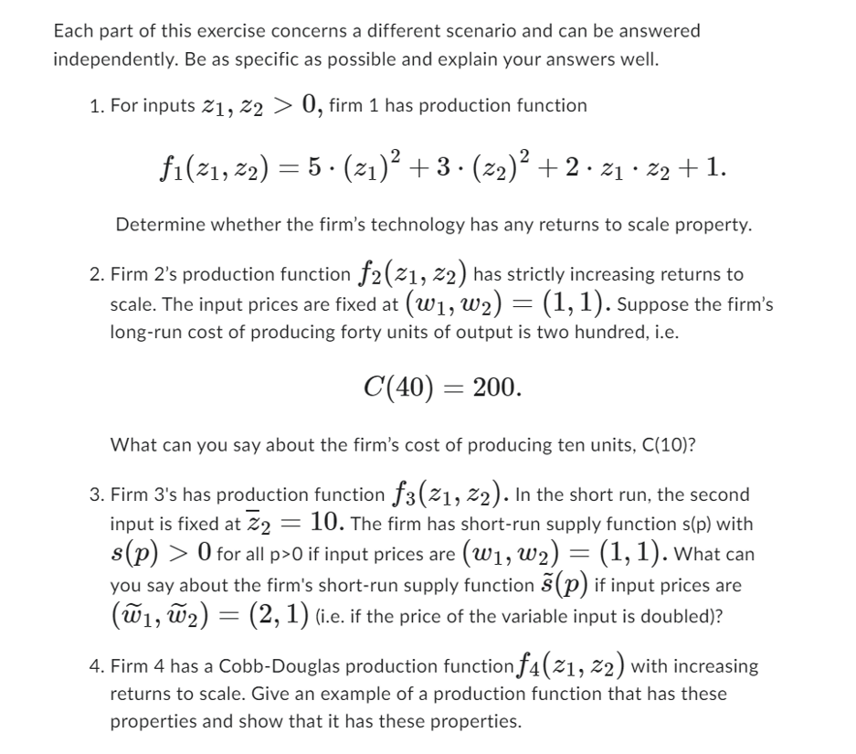 Each part of this exercise concerns a different | Chegg.com