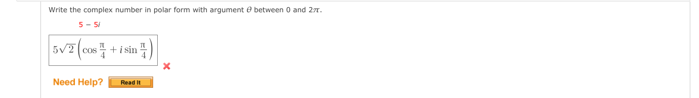 Solved Write the complex number in polar form with argument | Chegg.com