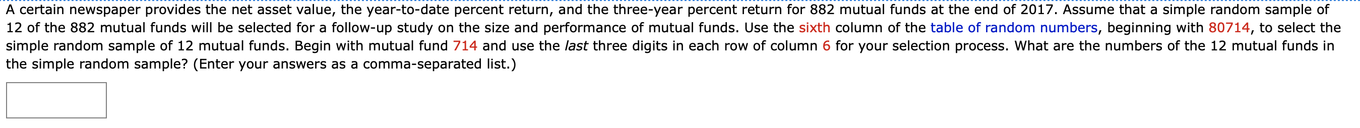 Solved the simple random sample? (Enter your answers as a | Chegg.com