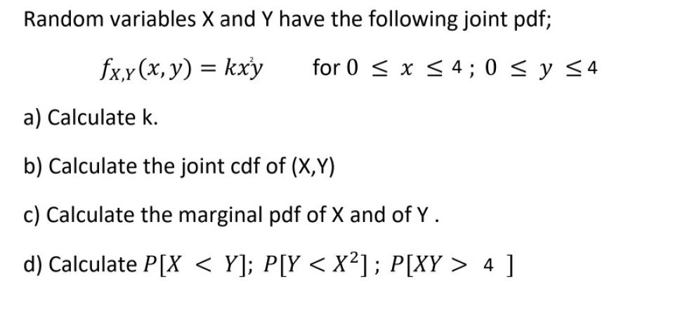 Random variables x ﻿and Y ﻿have the following joint | Chegg.com