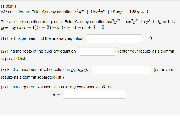 Solved (1 point) We consider the Euler-Cauchy equation | Chegg.com