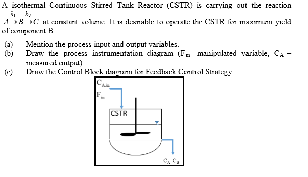 A isothermal Continuous Stirred Tank Reactor (CSTR) | Chegg.com