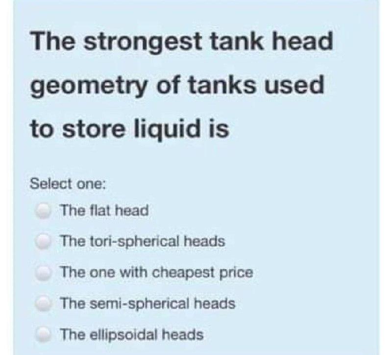 Solved The strongest tank head geometry of tanks used to | Chegg.com
