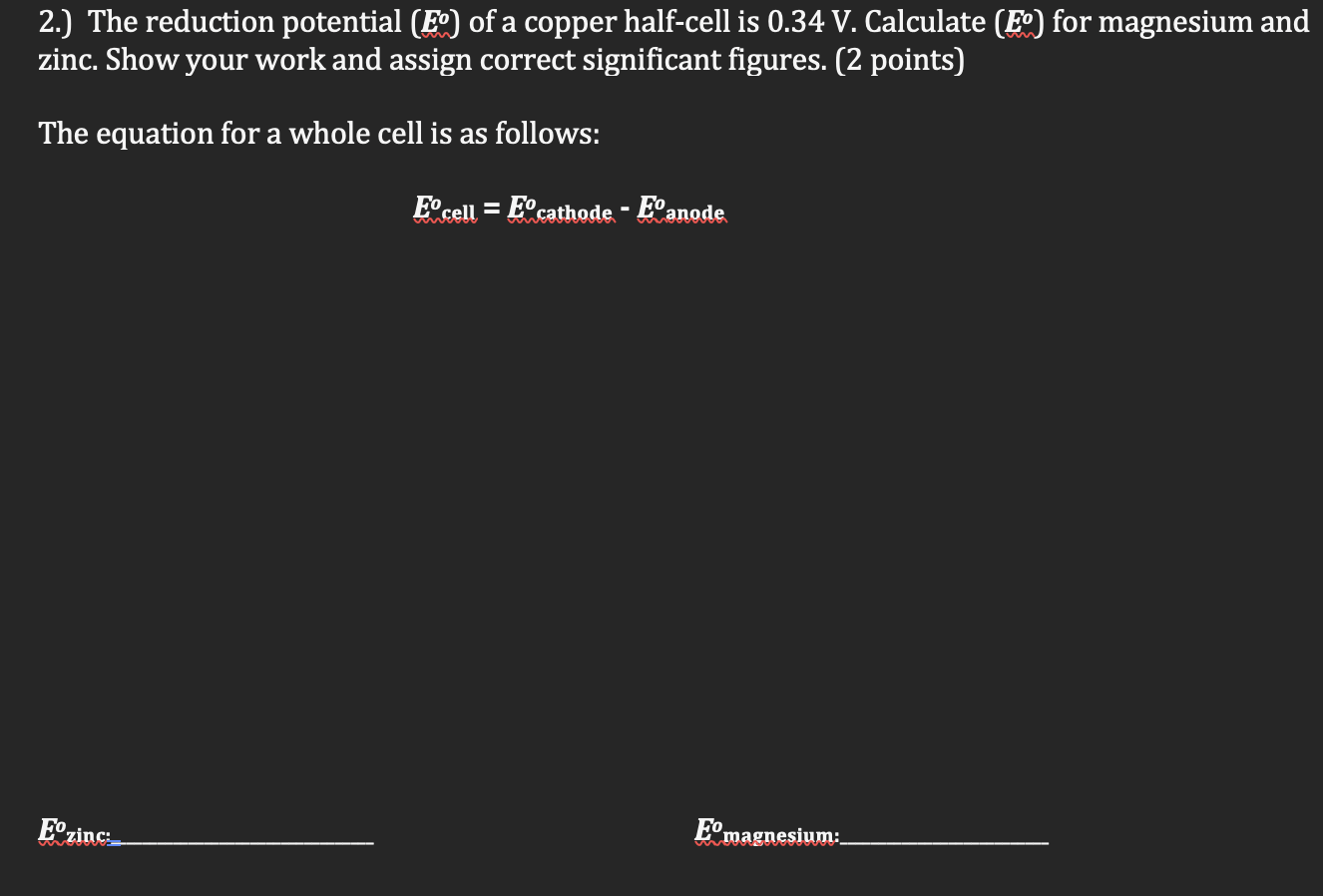 Solved 2.) The reduction potential (EC) of a copper | Chegg.com