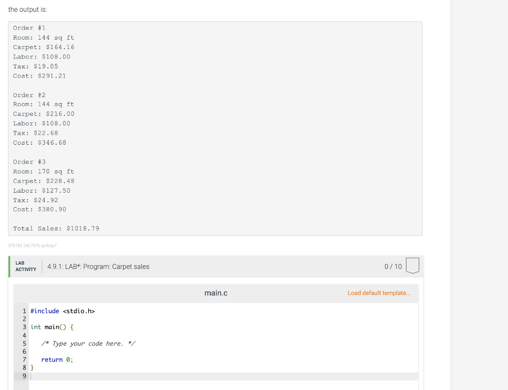 Solved 4.9 LAB*: Program: Carpet sales Program | Chegg.com