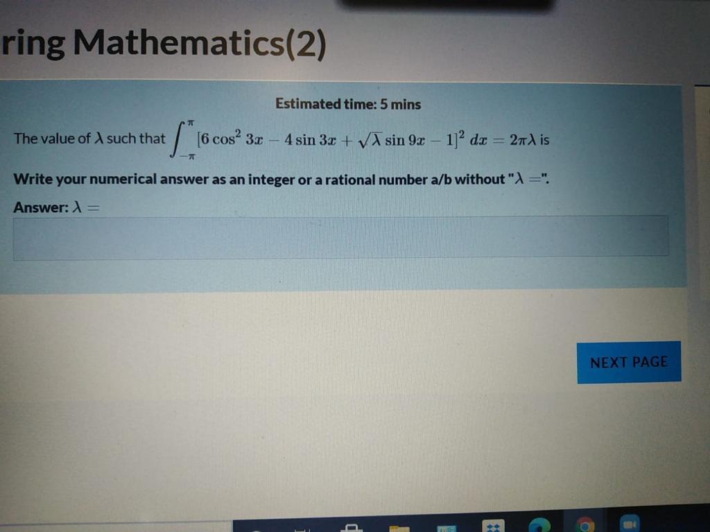 Solved ring Mathematics(2) Estimated time: 5 mins The value | Chegg.com