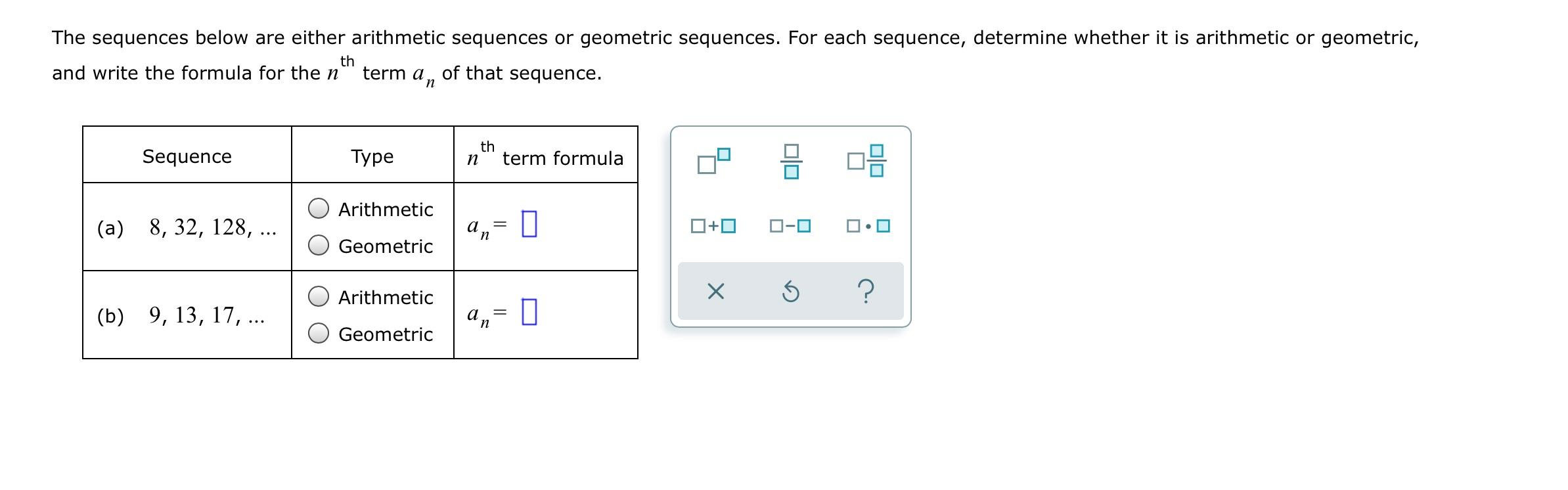 Solved The sequences below are either arithmetic sequences | Chegg.com