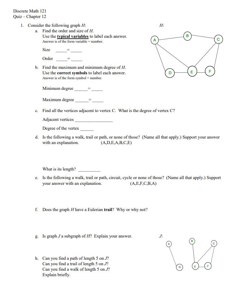 Solved Discrete Math 121 Quiz - Chapter 12 1. Consider the | Chegg.com