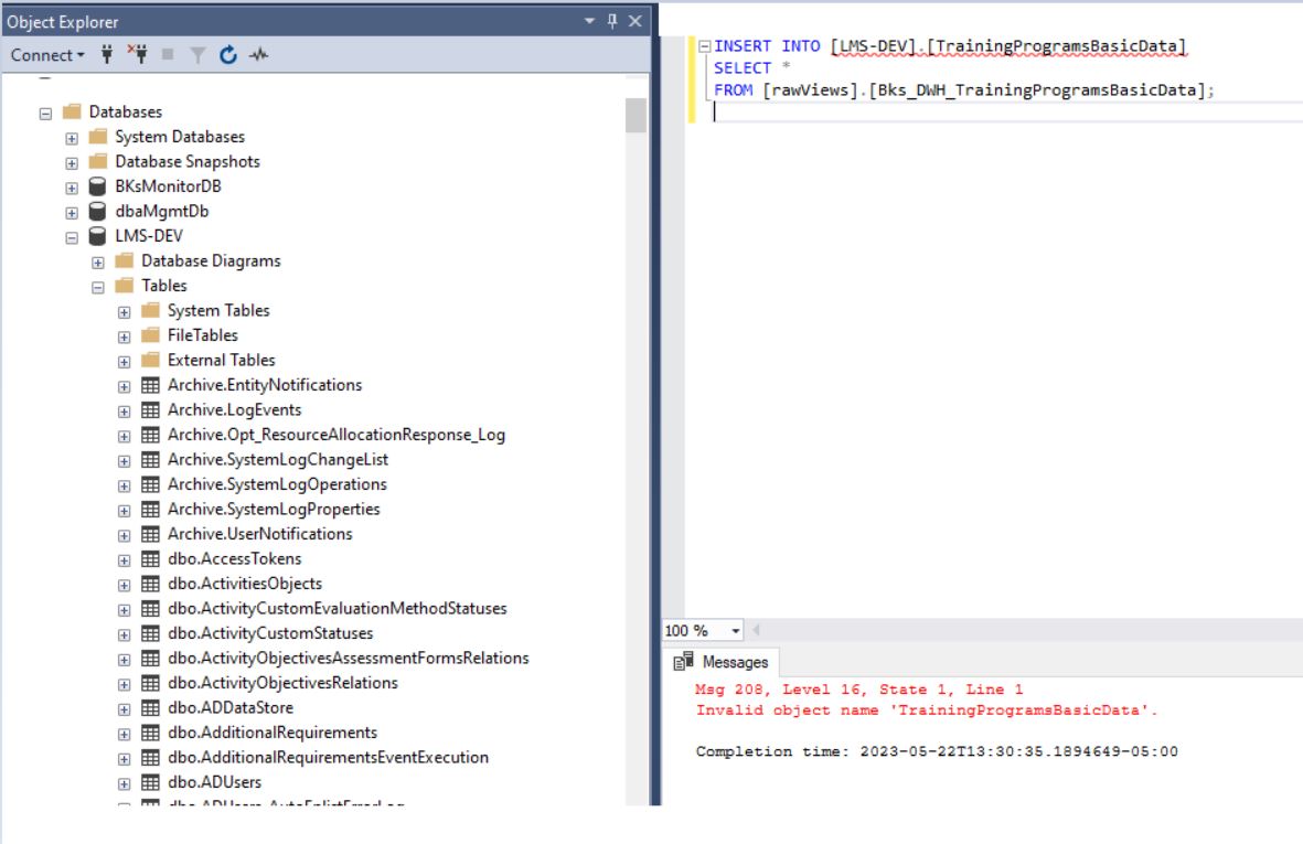 Solved INSERT INTO [LMS-DEV] [TrainingProgramsBasicData] | Chegg.com