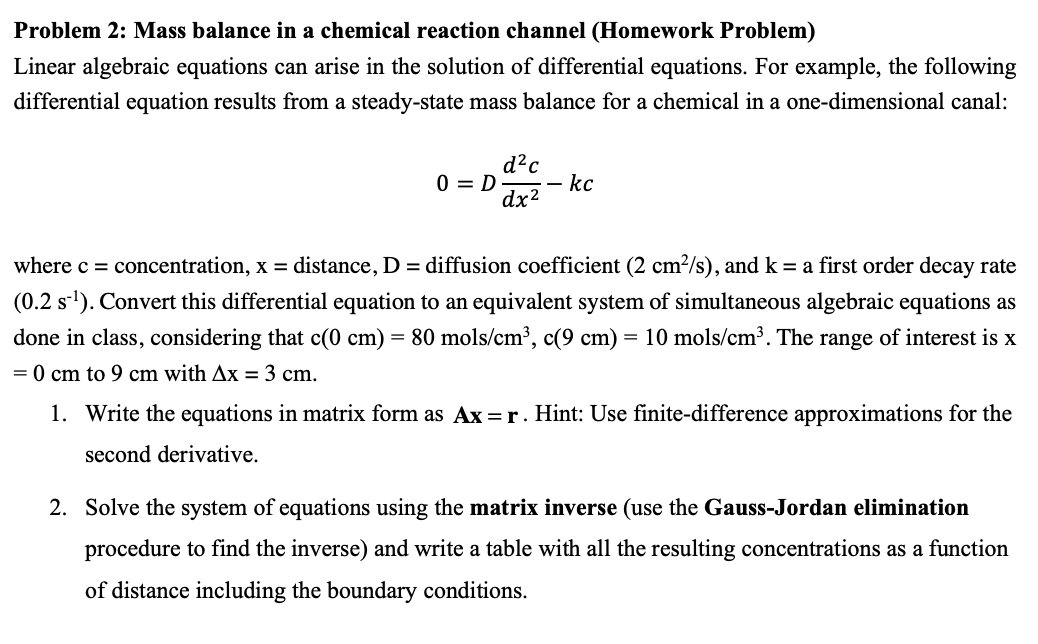 Solved Problem 2: Mass balance in a chemical reaction | Chegg.com