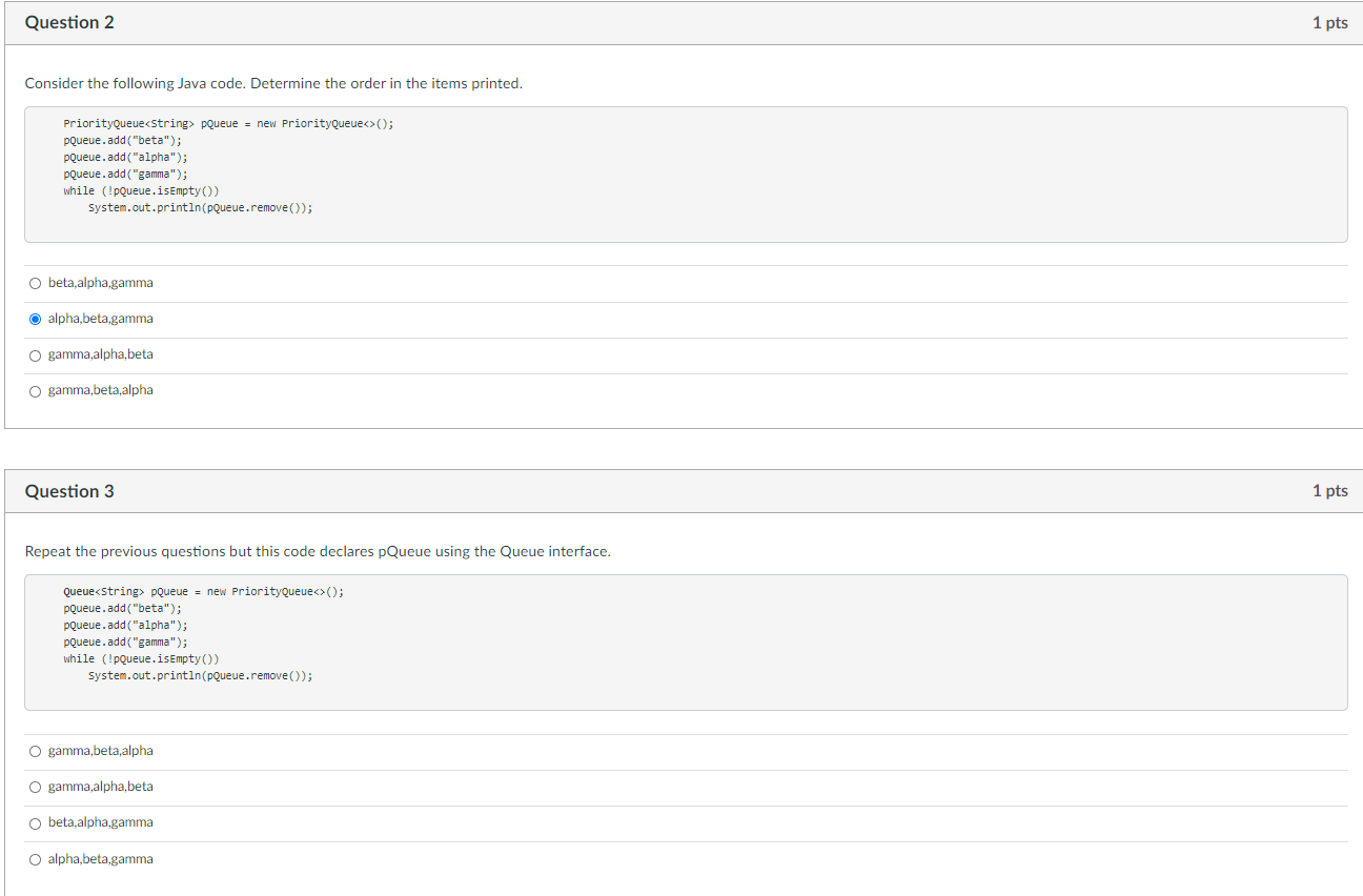 Solved Question 2 1 pts Consider the following Java code. | Chegg.com