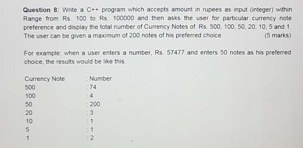 Solved Question 8: Write a C++ program which accepts amount | Chegg.com