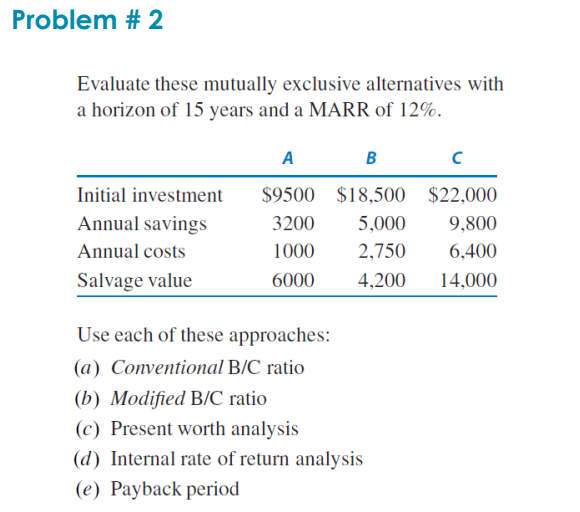 Solved Evaluate these mutually exclusive alternatives with a | Chegg.com