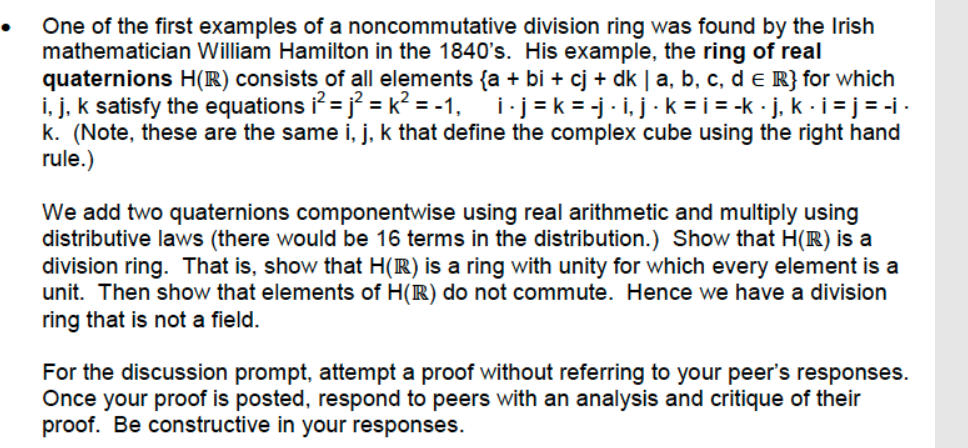 Solved One of the first examples of a noncommutative | Chegg.com