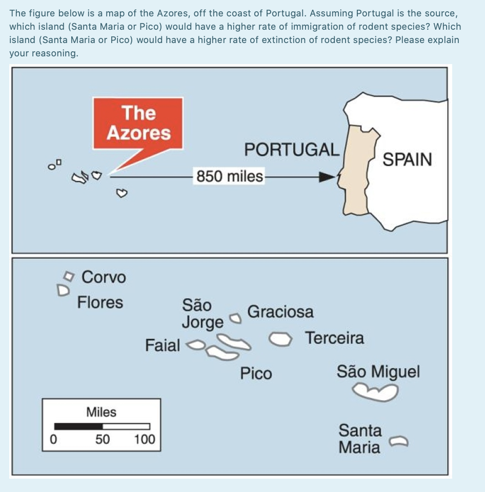 Solved The figure below is a map of the Azores, off the | Chegg.com