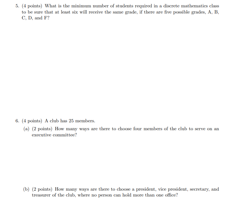 Solved 5. (4 points) What is the minimum number of students | Chegg.com
