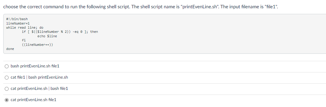 Solved Choose The Correct Command To Run The Following Shell 6242