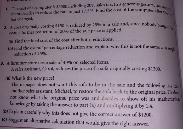Solved The cost ofa computer is $6000 including 20% sales | Chegg.com