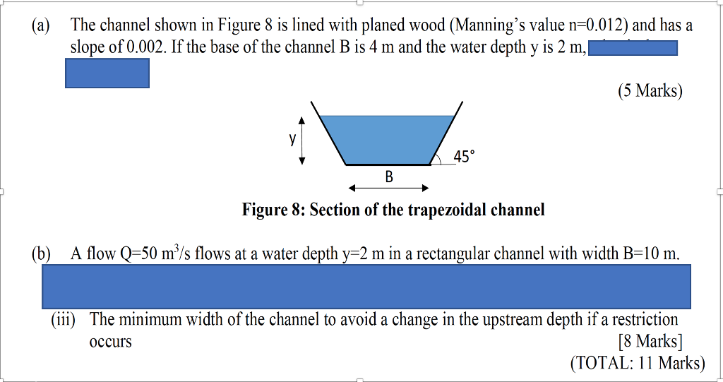 Solved (a) The channel shown in Figure 8 is lined with | Chegg.com