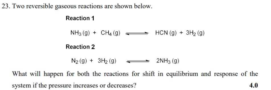 Solved 23. Two reversible gaseous reactions are shown below. | Chegg.com