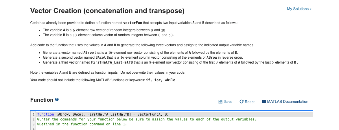 Solved Vector Creation (concatenation and transpose) My | Chegg.com