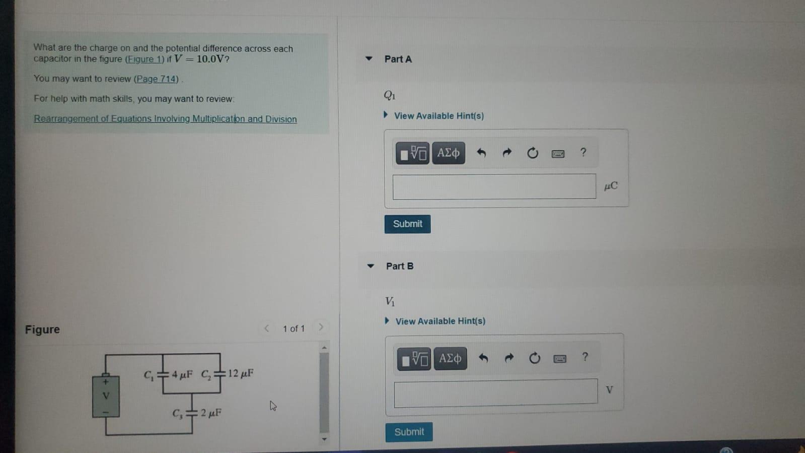 Solved What Are The Charge On And The Potential Difference 3382