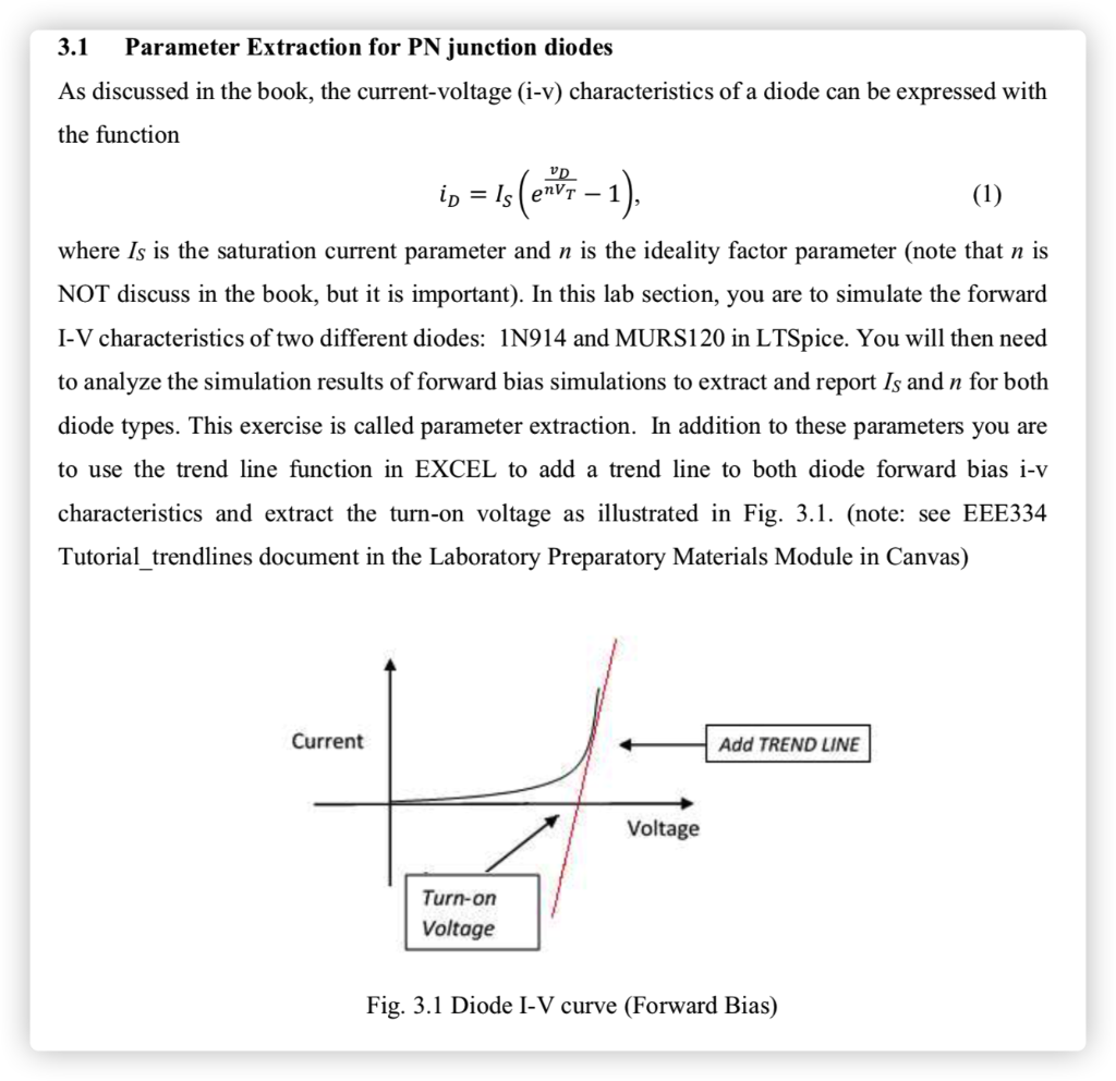 3.1 Parameter Extraction for PN junction diodes As | Chegg.com
