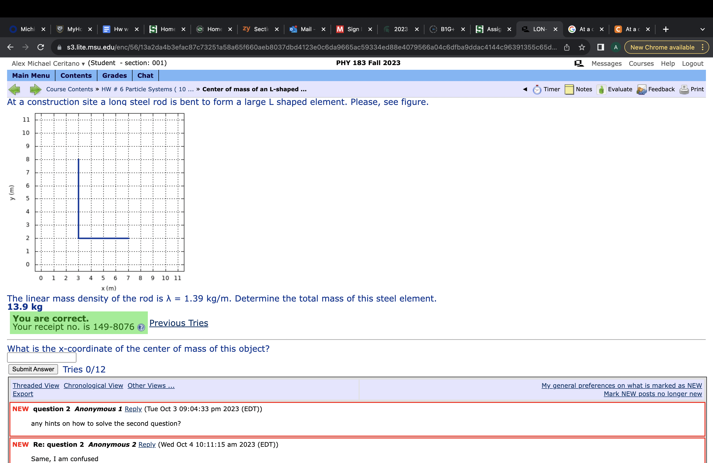 Solved The linear mass density of the rod is λ=1.39 kg/m. | Chegg.com