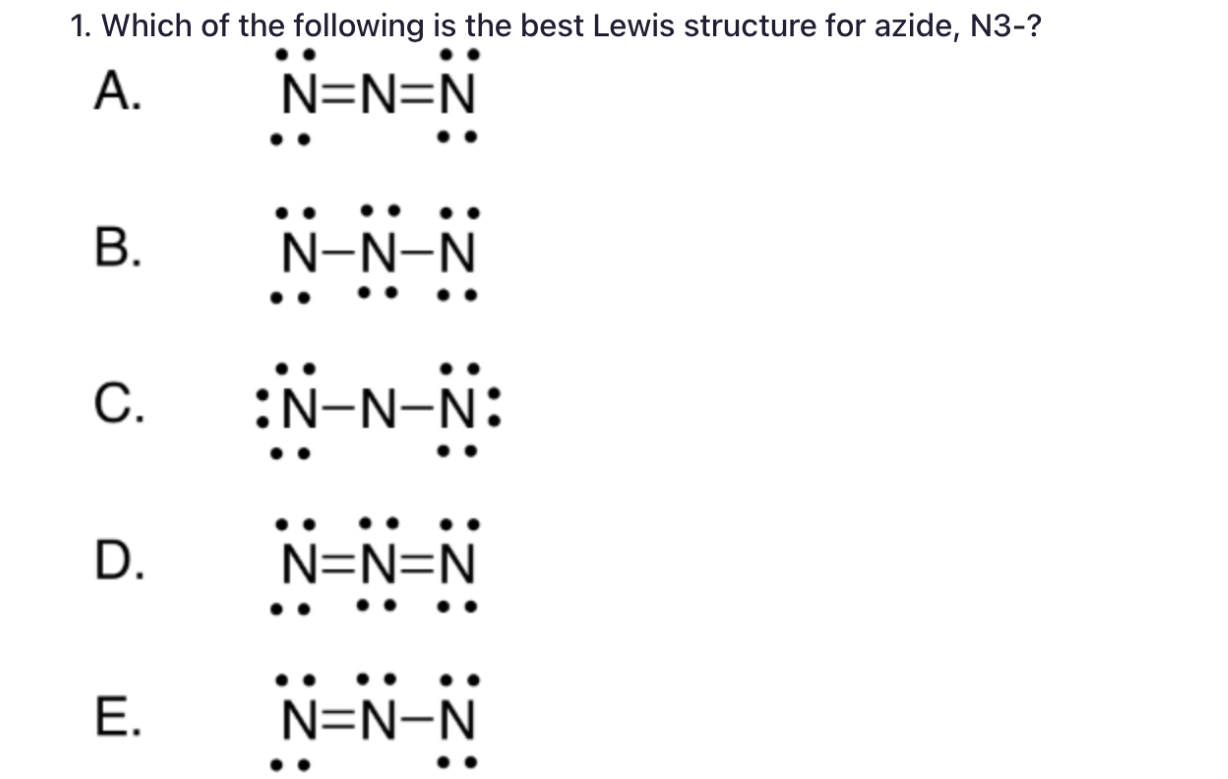 Solved Which of the following is the best Lewis structure | Chegg.com