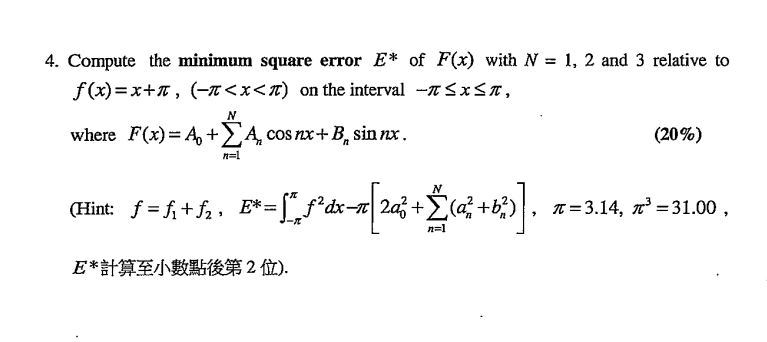 Solved 4. Compute the minimum square error E∗ of F(x) with | Chegg.com
