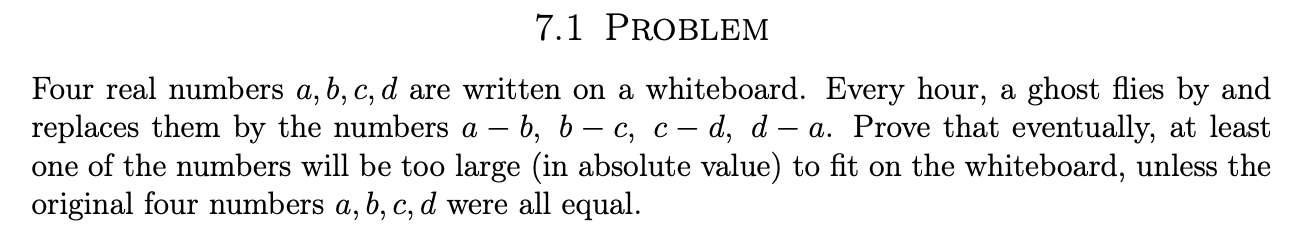 Solved 7.1 ﻿PROBLEMFour real numbers a,b,c,d ﻿are written on | Chegg.com