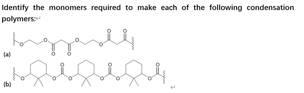 Solved Identify the monomers required to make each of the | Chegg.com