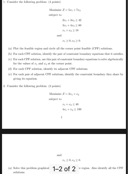 Solved 1. Consider the following problem: (4 points) | Chegg.com