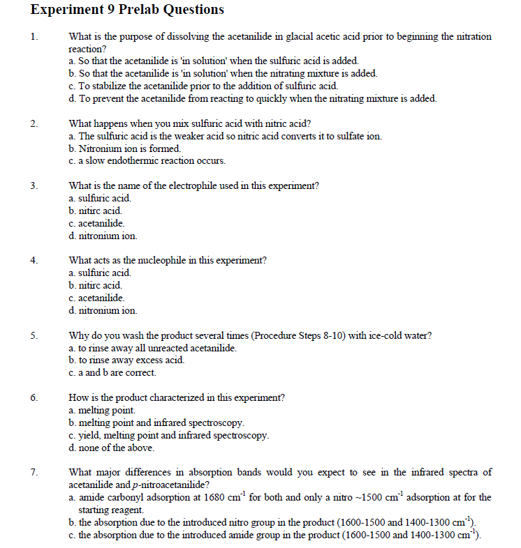 Solved Experiment 7 Prelab Questions 1. Which of the | Chegg.com