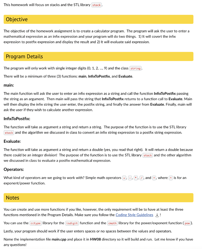 Solved This homework will focus on stacks and the STL | Chegg.com