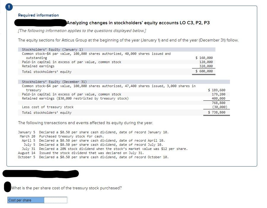 Solved Required information Analyzing changes in | Chegg.com