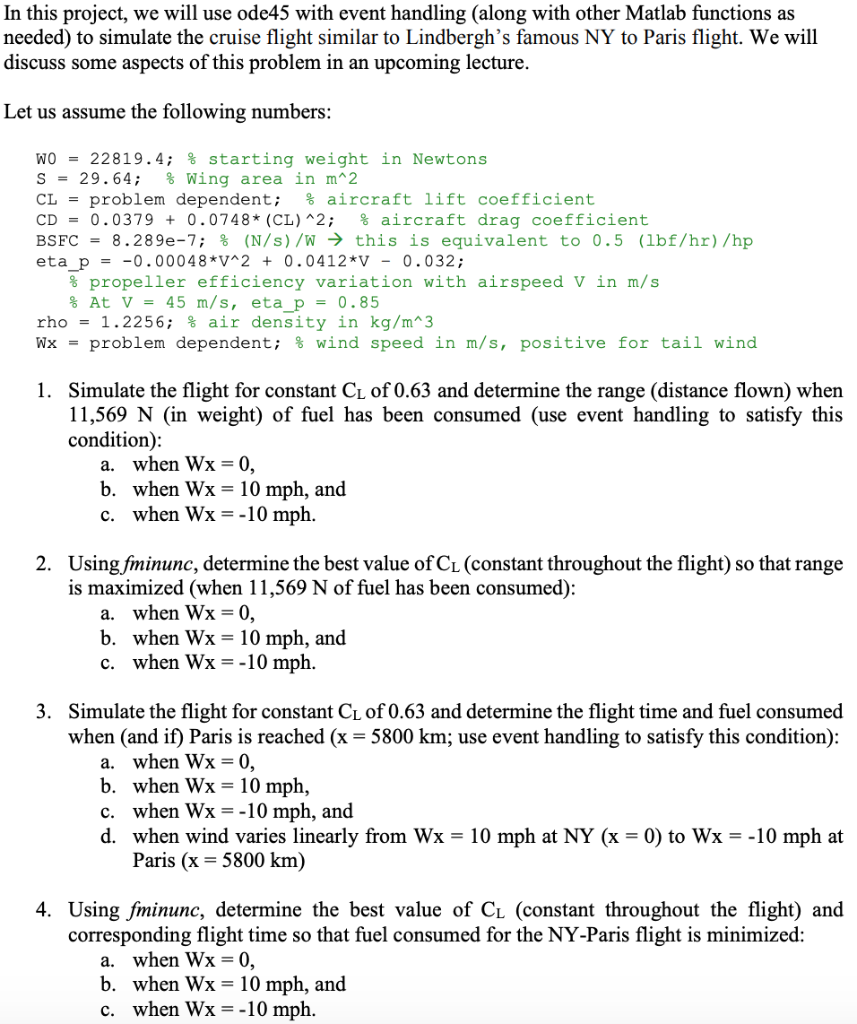 In this project, we will use ode45 with event | Chegg.com