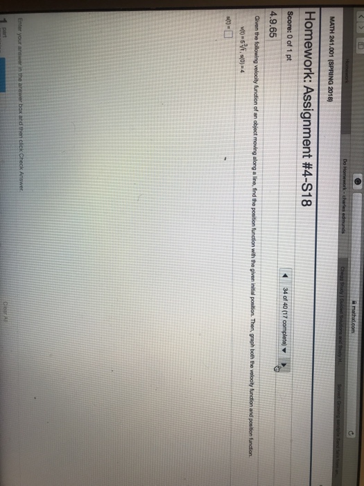 Solved Homework: Assignment #4-S18 Score: 0 of 1 pt 4.9.65 | Chegg.com Solved Homework: Assignment #4-S18 Score: 0 of 1 pt 4.9.65 | Chegg.com
