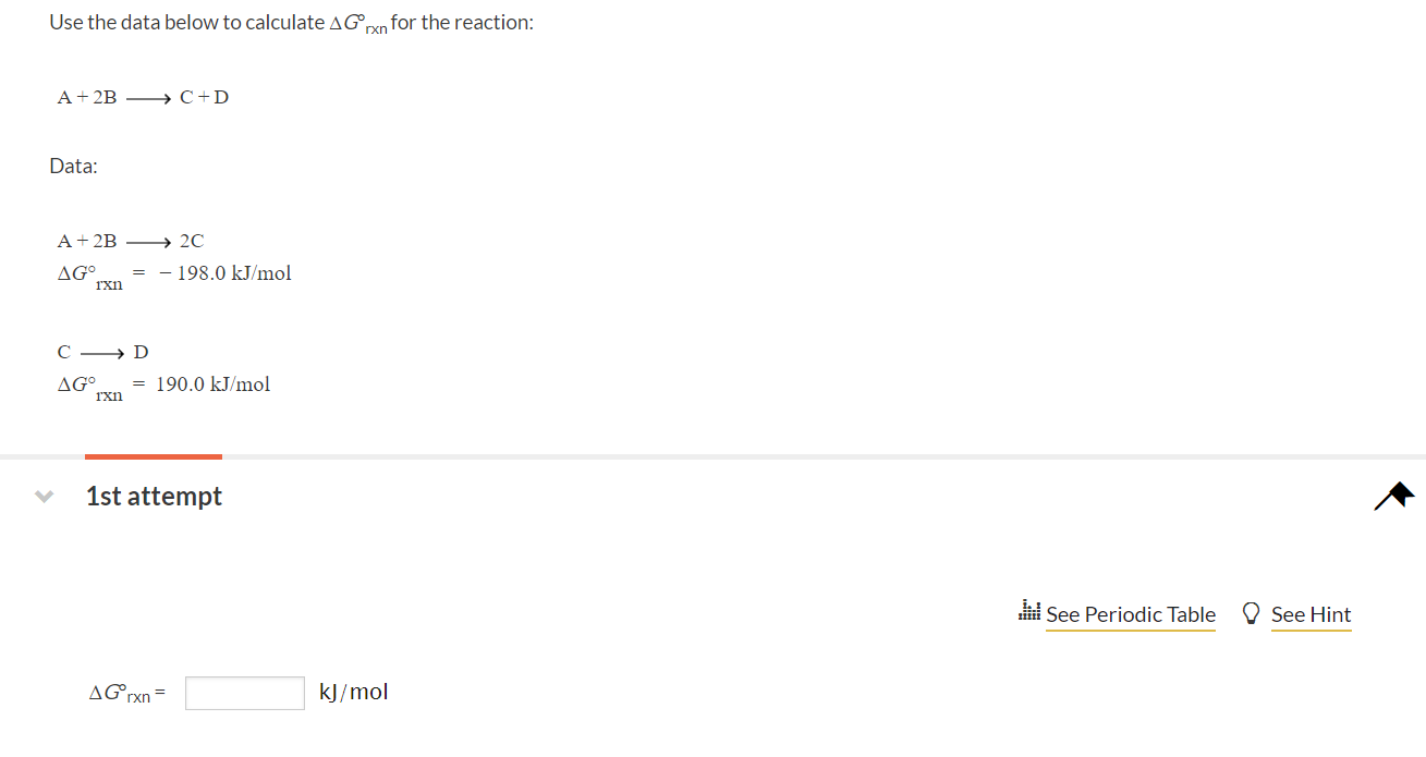 Solved Use the data below to calculate AG rxn for the | Chegg.com
