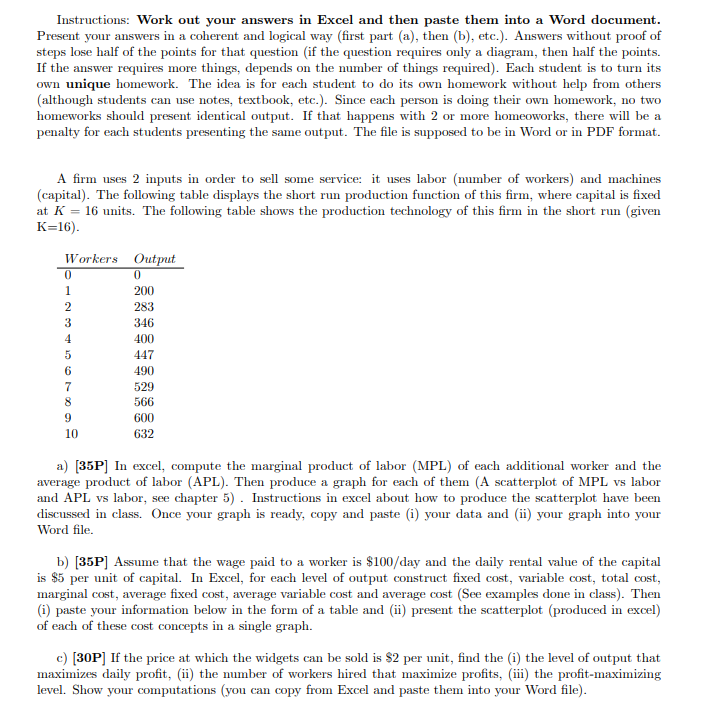Solved Instructions: Work out your answers in Excel and then | Chegg.com