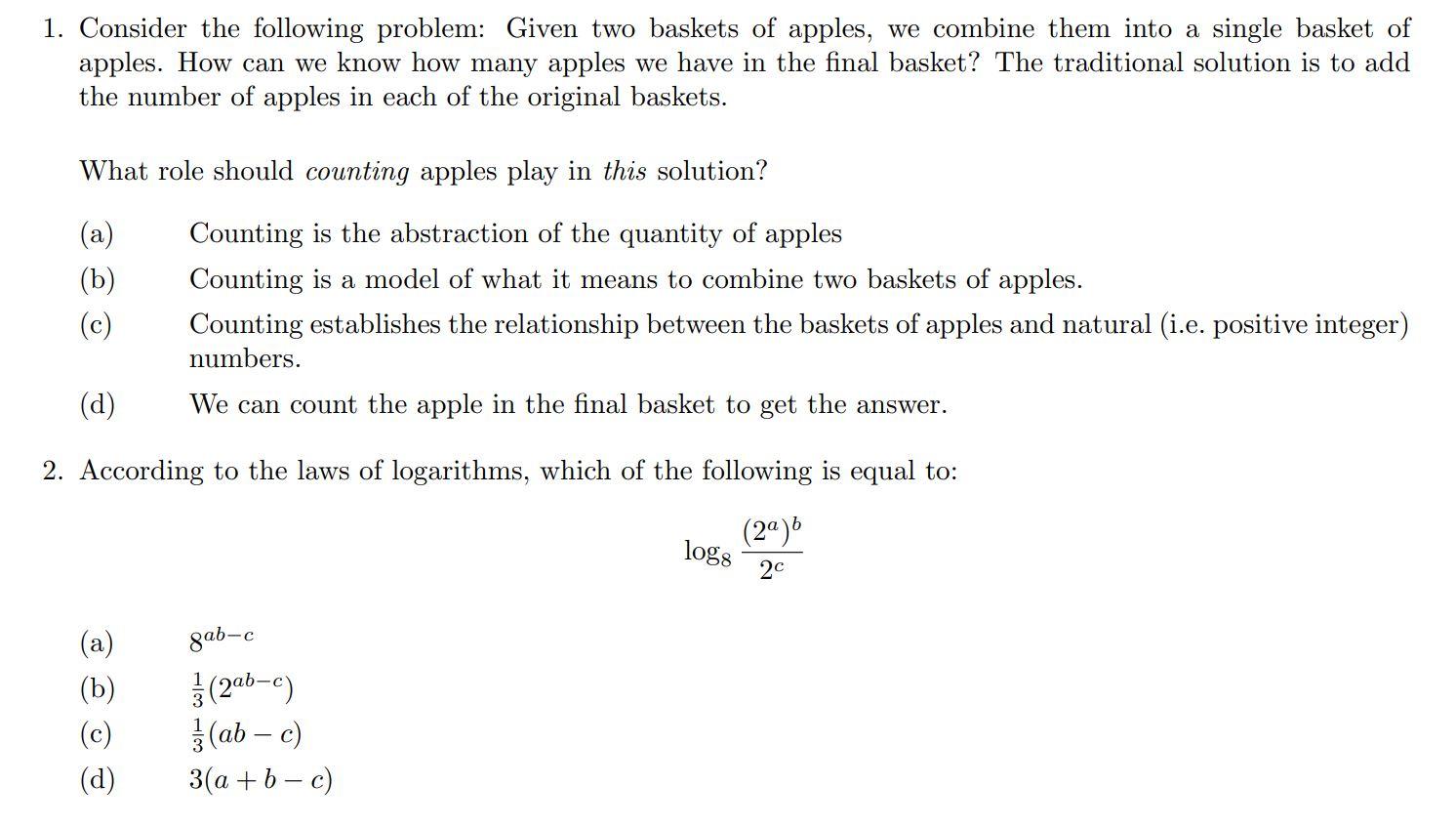 Solved 1. Consider the following problem: Given two baskets | Chegg.com