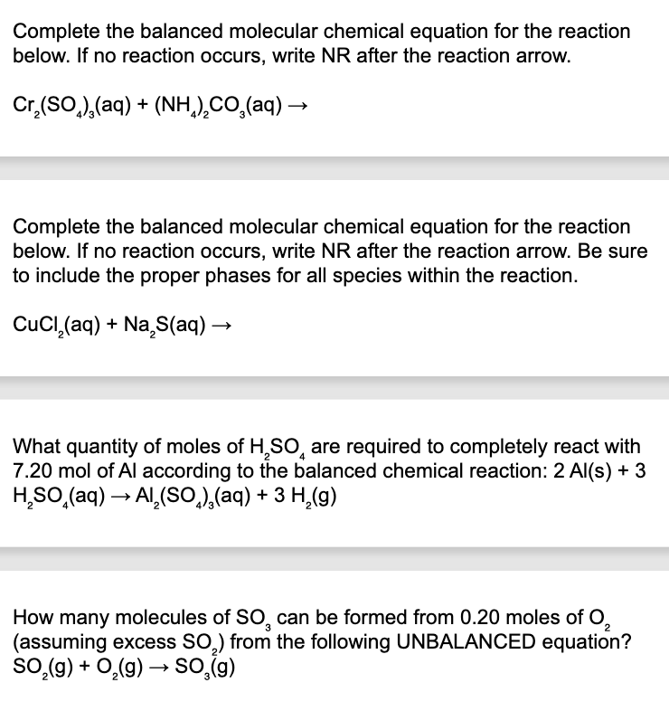 Solved Complete the balanced molecular chemical equation for | Chegg.com
