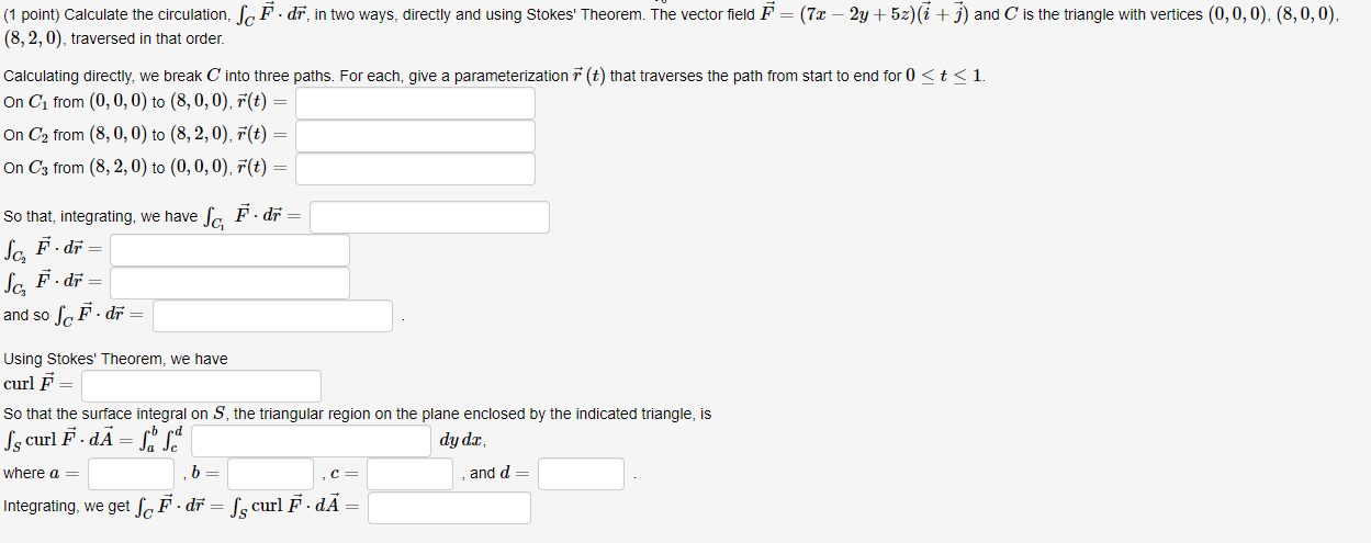 Solved (1 point) Calculate the circulation, ScF. dr in two | Chegg.com