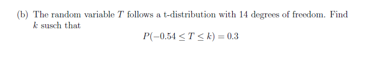 Solved (b) The random variable T follows a t-distribution | Chegg.com