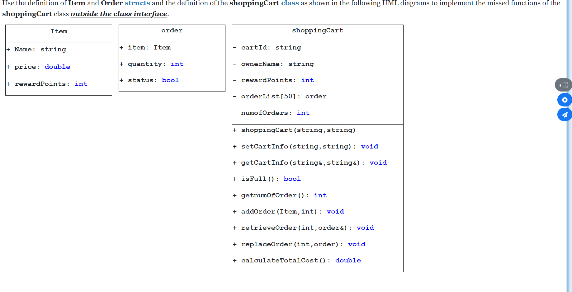 Solved Use the definition of Item and Order structs and the | Chegg.com