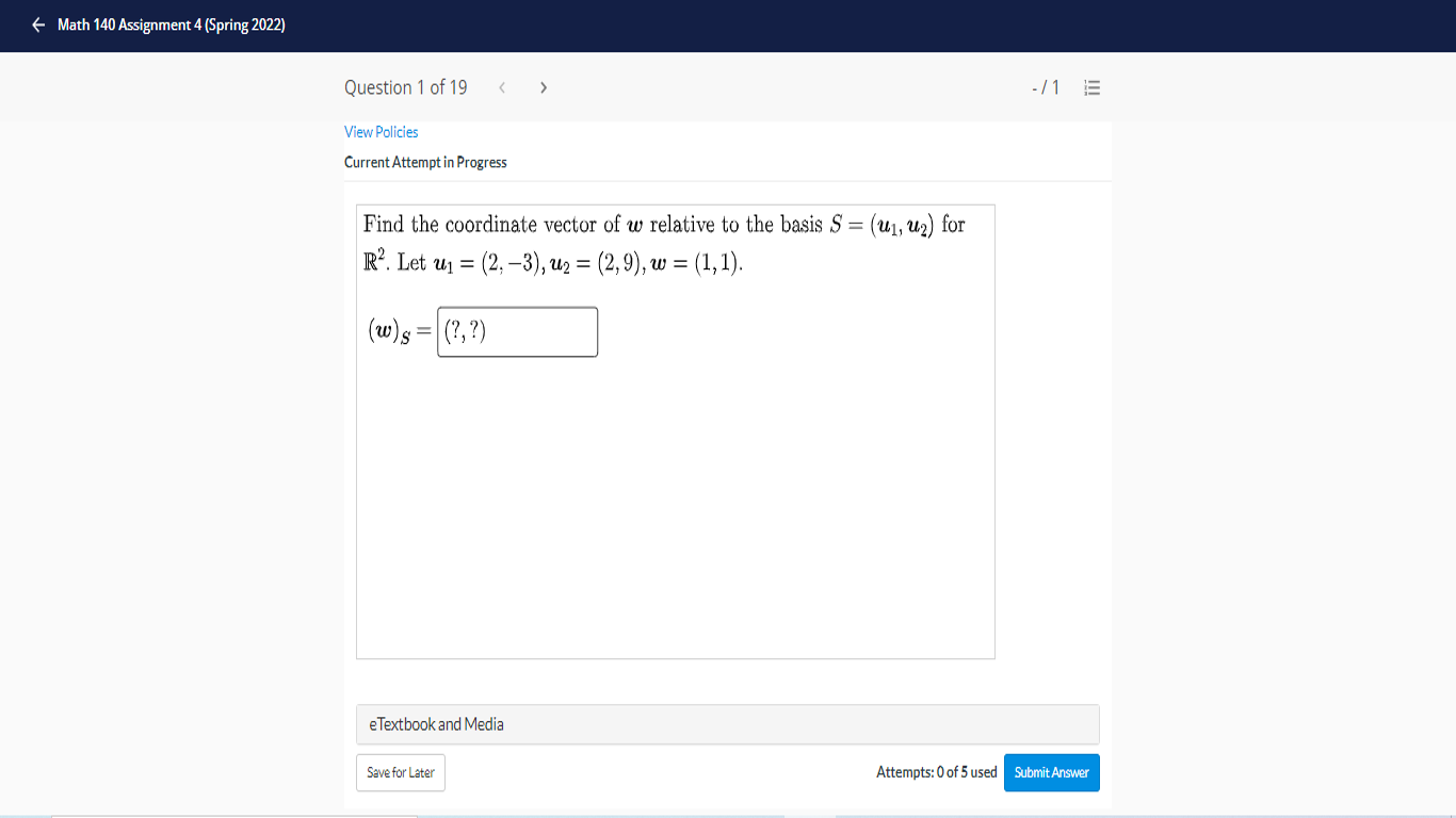 Solved + Math 140 Assignment 4 (Spring 2022) Question 1 of | Chegg.com