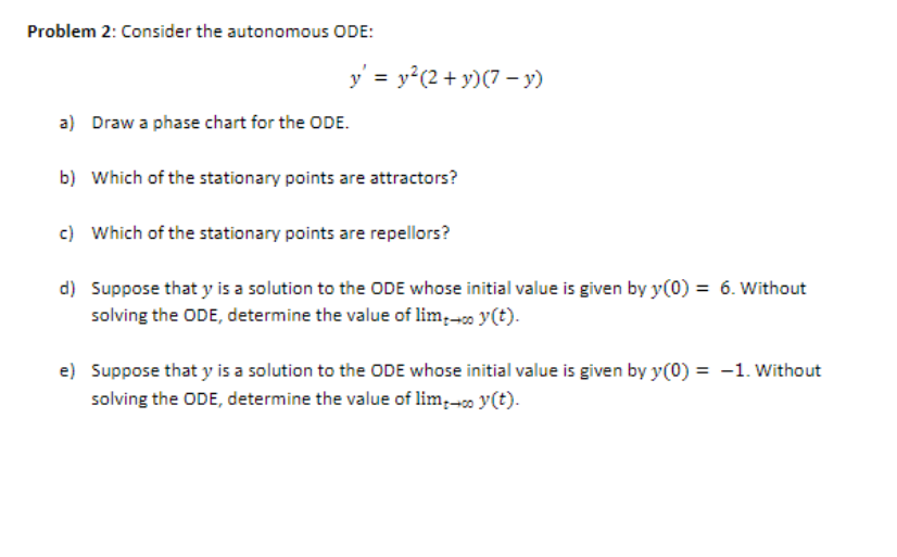 Solved Problem 2: Consider the autonomous ODE: y' = y? (2 + | Chegg.com