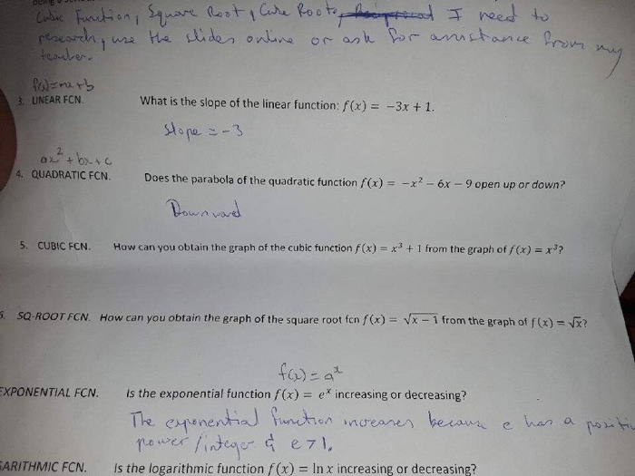 Solved need to 3. LINEAR FCN What is the slope of the linear | Chegg.com