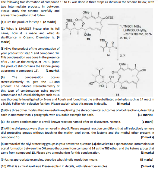 Solved o One 14 The following transformation of compound 13 | Chegg.com