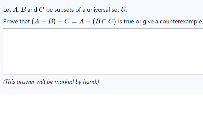 Solved Let A B And C Be Subsets Of A Universal Set U Prove